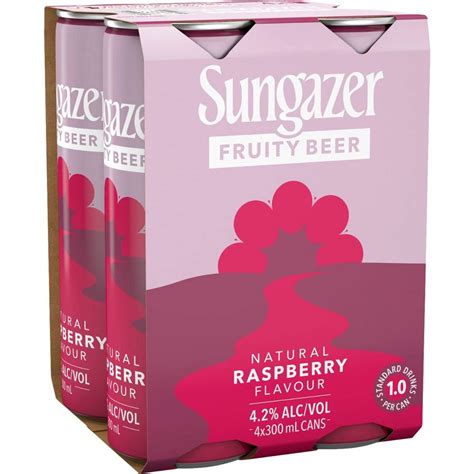 Sungazer Fruity Beer Natural Raspberry Flavour Can 300ml X 4 Pack