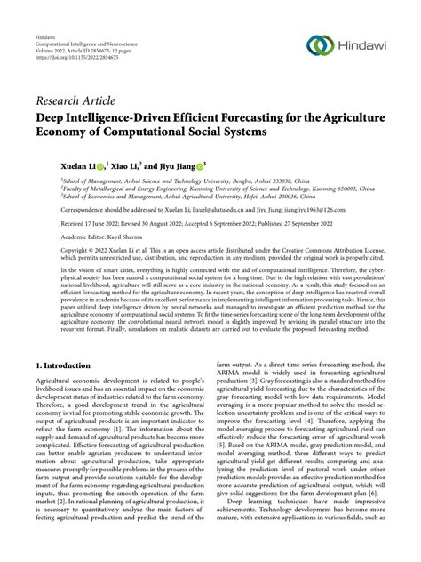 Pdf Deep Intelligence Driven Efficient Forecasting For The Agriculture Economy Of