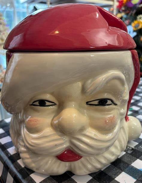 Handcrafted Cermic Vintage Santa Cookie Jar With Lid Etsy