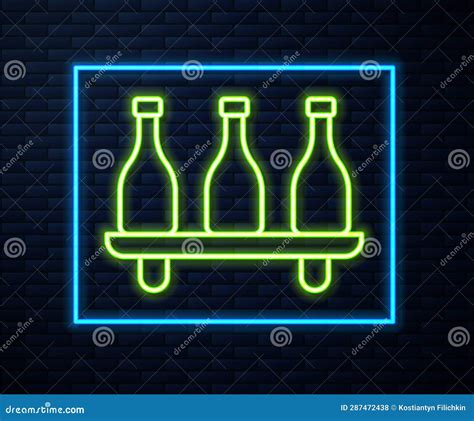 Glowing Neon Line Bottle Of Wine Icon Isolated On Brick Wall Background Wine Varieties Stock