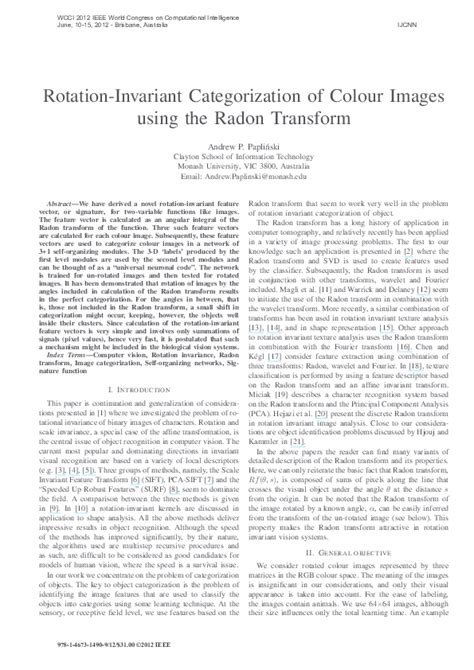 Pdf Rotation Invariant Categorization Of Colour Images Using The Radon Transform