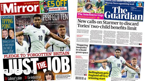Newspaper Headlines Englands Winning Start And Labours Jobs Pledge