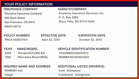 Proof Of Insurance Template