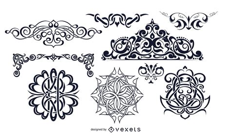 Decorative Vintage Black White Ornament Set Vector Download
