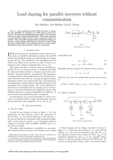 Pdf Load Sharing For Parallel Inverters Without Communication