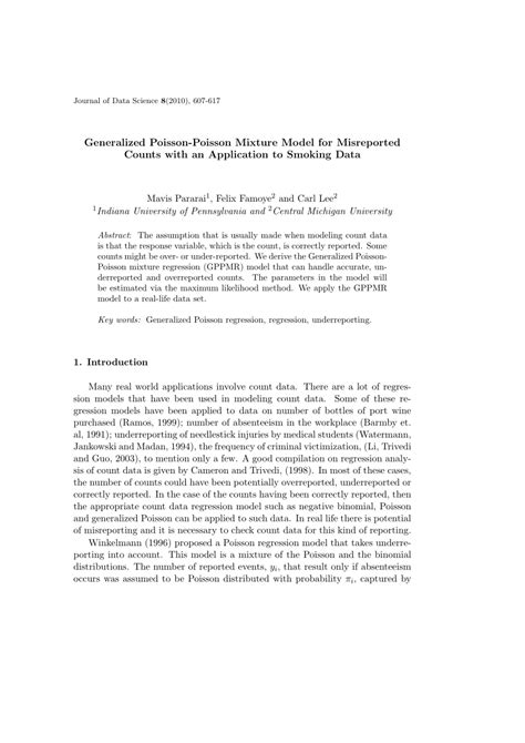 Pdf Generalized Poisson Poisson Mixture Model For Misreported Counts With An Application To