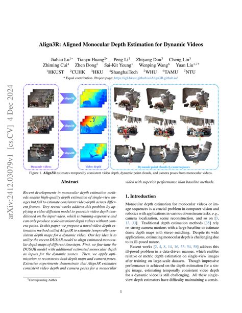 Pdf Align3r Aligned Monocular Depth Estimation For Dynamic Videos