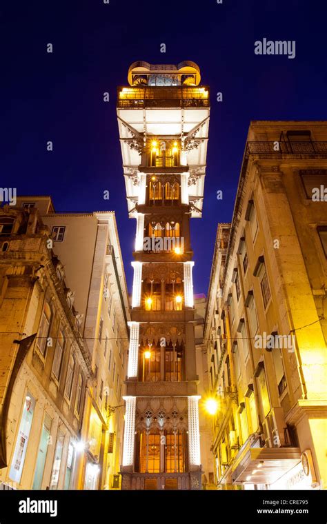 Elevador De Santa Justa Santa Justa Elevator At Night Connecting The
