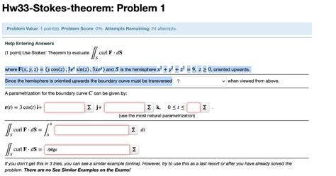 Solved Hw33 Stokes Theorem Problem 1 Problem Value 1