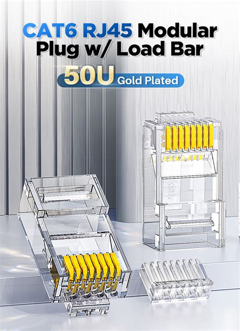 Ampcom Cat6 Rj45 Modular Plug Connector Utp 50μ Gold Plated Split Type 8p8c Crimp End For