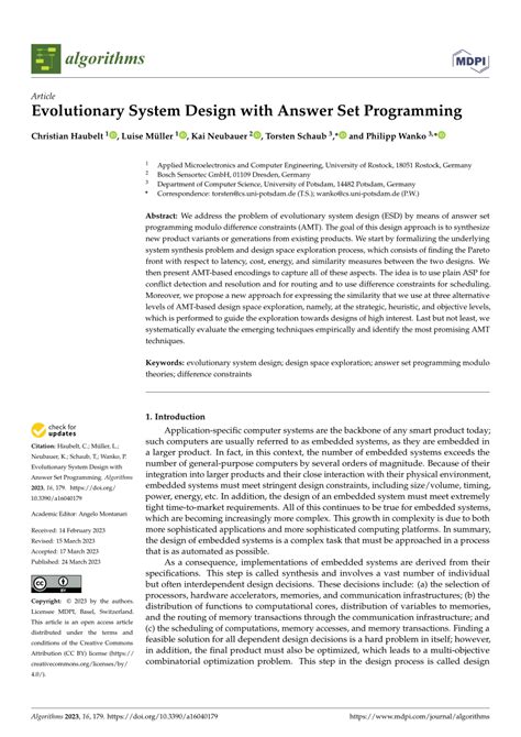 Pdf Evolutionary System Design With Answer Set Programming