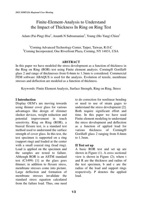 Pdf Finite Element Analysis To Understand The Impact Of Thickness In Ring On Ring Test