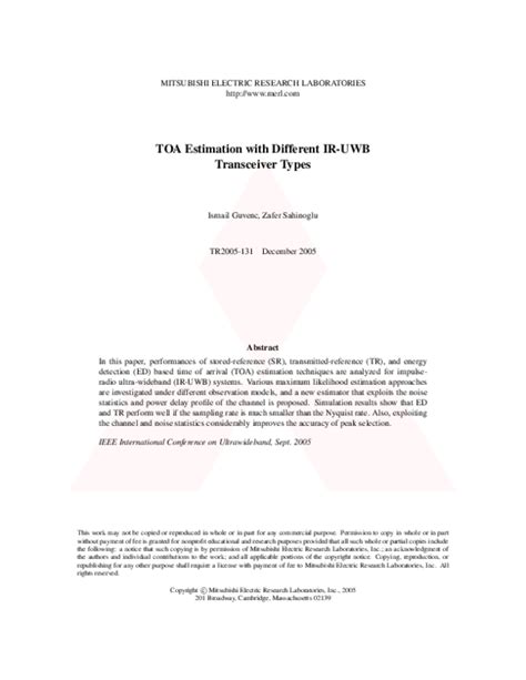 Pdf Toa Estimation With Different Ir Uwb Transceiver Types