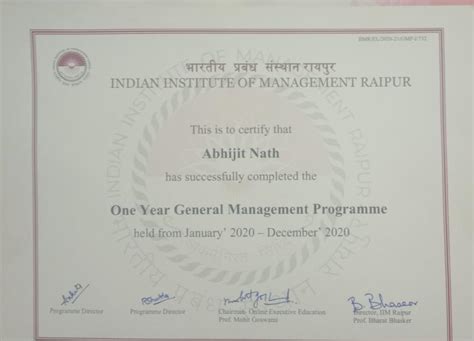 Abhijit Nath On Linkedin Completed Successfully General Management Program From Iim Raipur
