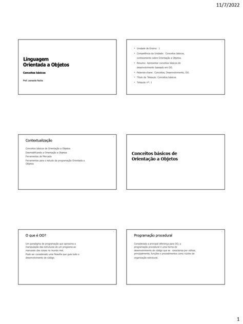 Aula 1 Pdf Classe Programação De Computadores Programação Orientada A Objetos