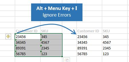 Excel Keyboard Shortcuts For The Menu Key Right Click Context Menu Convert Text To Numbers