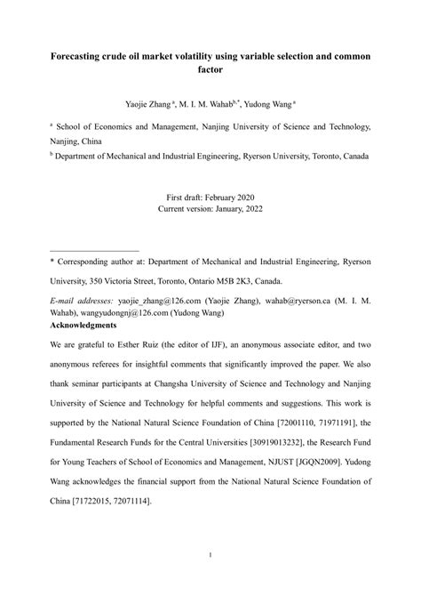 Pdf Forecasting Crude Oil Market Volatility Using Variable Selection And Common Factor