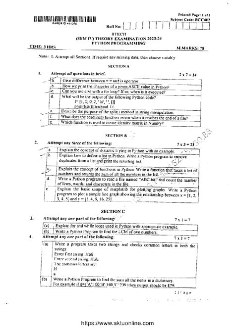 Bcc402 Python Programming Theory Exam Paper Btech Sem Rv Studocu
