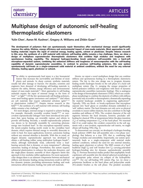 Pdf Multiphase Design Of Autonomic Self Healing Thermoplastic Elastomers