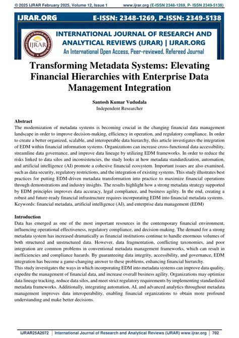 Pdf Transforming Metadata Systems Elevating Financial Hierarchies With Enterprise Data