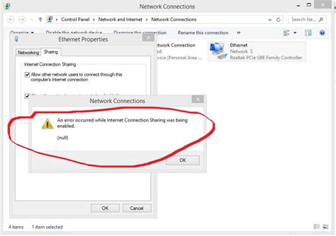An Error Occur While Internet Connection Sharing Was Being Enabled Microsoft Community