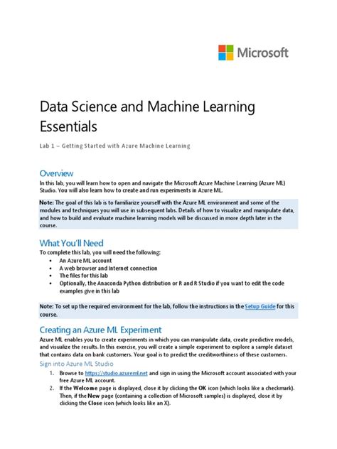 Lab 1 Getting Started With Azure Ml Pdf Machine Learning Python