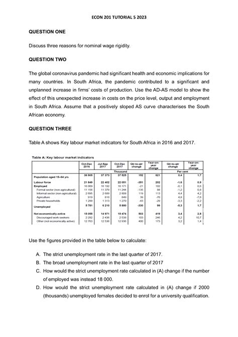 econ 201 tutorial 5 2023 econ 201 tutorial 5 2023 question one