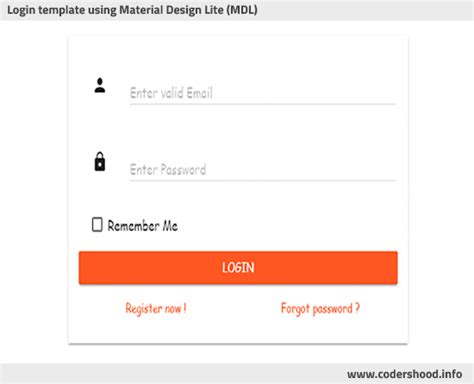 login template using material design lite mdl codershood