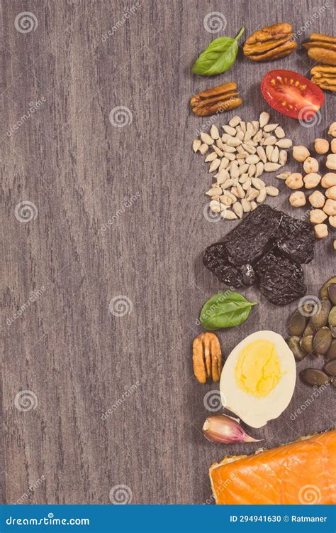 Healthy Food Containing Natural Selenium Fiber And Other Vitamins And Minerals Copy Space For