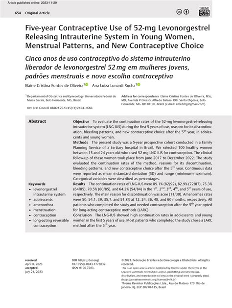 Pdf Five Year Contraceptive Use Of 52 Mg Levonorgestrel Releasing Intrauterine System In Young
