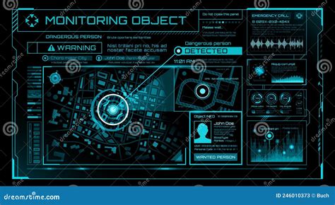 HUD Security Monitoring System Technology Screen Stock Vector Illustration Of World