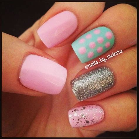 Pink And Mint Shellac With A Silver Accent Inspired By Xxlovelauren X Funky Nail Designs Nails