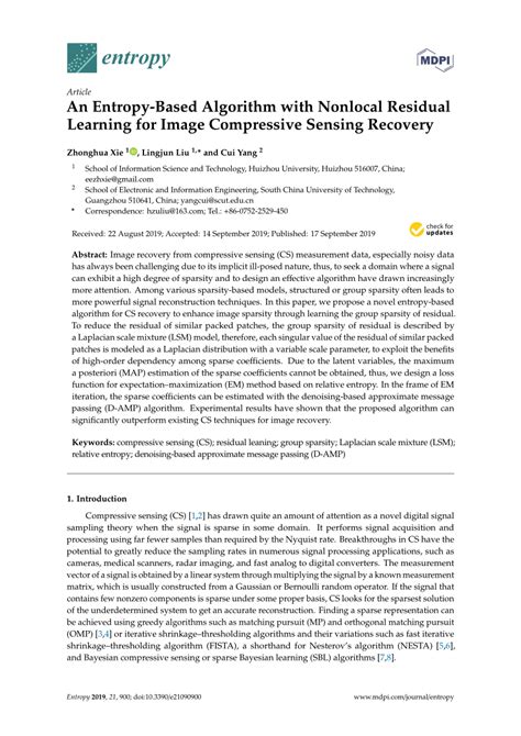 Pdf An Entropy Based Algorithm With Nonlocal Residual Learning For Image Compressive Sensing