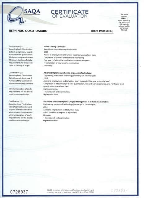 Saqa Certificates Pdf