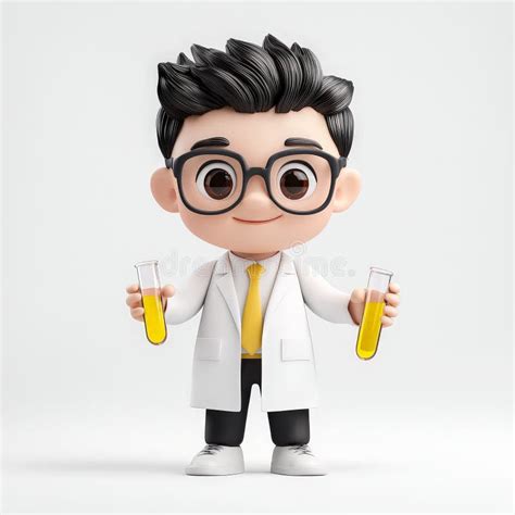 3d Character Of A Biochemist With Test Tubes Stock Illustration