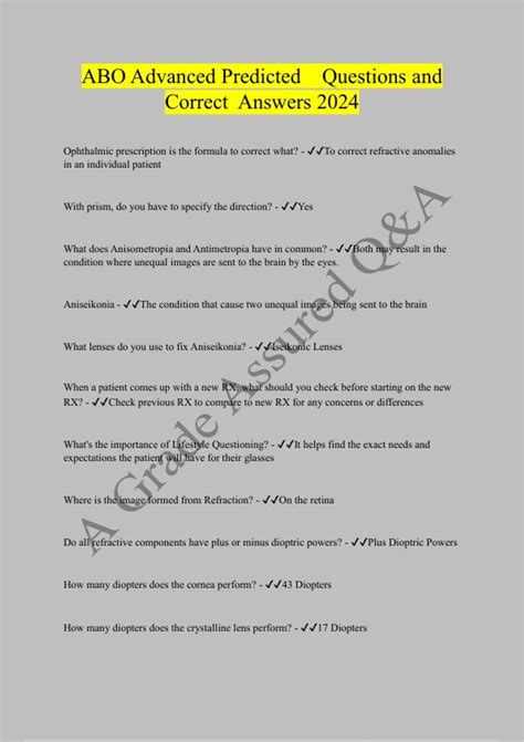 Abo Advanced Predicted Questions And Correct Answers 2024 Abo Advanced Stuvia Us
