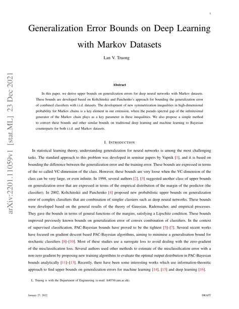pdf generalization error bounds on deep learning with markov datasets
