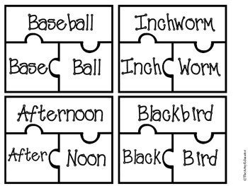 Compound Word Match Puzzle Game FREEBIE By The Artsy Educator TpT