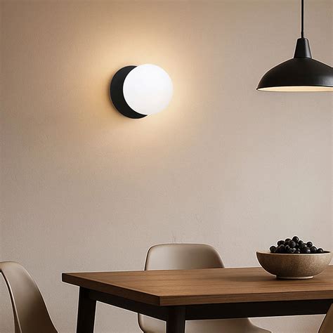 Odessa Opal Frosted Glass Led Wall Light With Black Base Small Warm