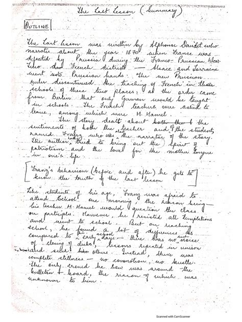 The Last Lesson Summary Pdf