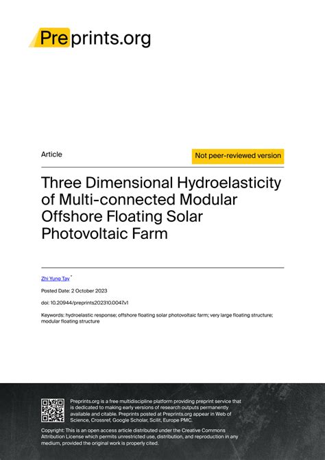Pdf Three Dimensional Hydroelasticity Of Multi Connected Modular Offshore Floating Solar