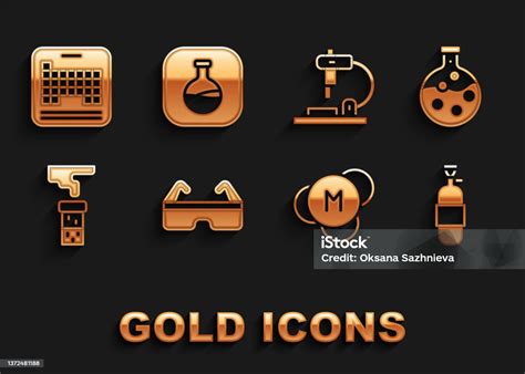 안전 고글 안경 테스트 튜브 및 플라스크 프로판 가스 탱크 분자 현미경 주기적인 테이블 및 아이콘을 설정합니다 벡터 0명에 대한