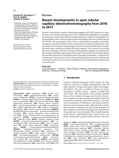 Pdf Recent Developments In Open Tubular Capillary Electrochromatography From 2016 2017