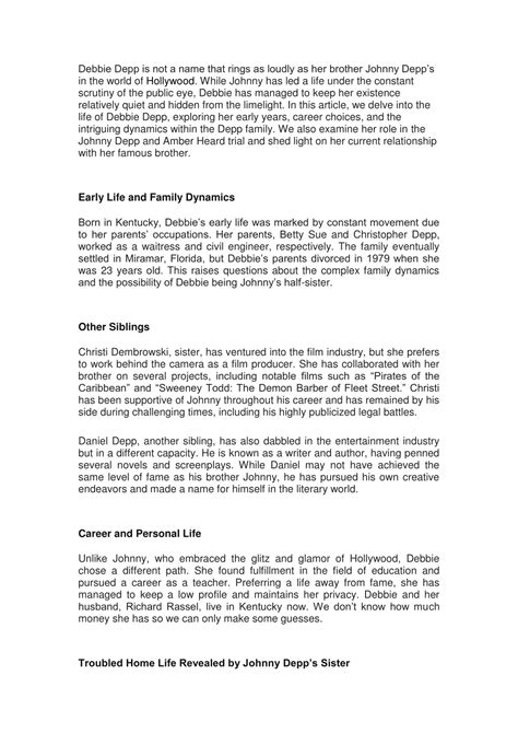 Ppt Meet Debbie Depp Lesser Known Sister Of Johnny Depp Powerpoint Presentation Id12295375