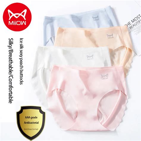 Miiow 4pcs 여름 얼음 실크 여성 속옷 울트라 얇은 섹시 한 원활한 여성 팬티 코 튼 가랑이 항균 여성 란제리 Aliexpress