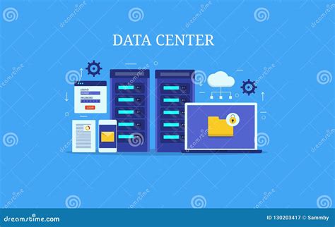 Data Center Server Management Cloud Computing Hosting Service Flat Design Concept Vector