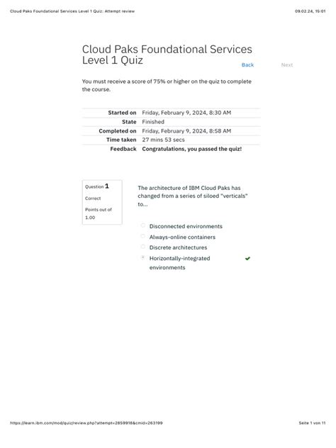 Cloud Paks Foundational Services Level 1 Quiz Attempt Review Pdf