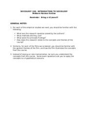Soc Midterm One Review Outline SOCIOLOGY INTRODUCTION TO SOCIOLOGY Midterm Review