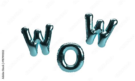 Wow Text Balloon Helium Fly Wing Blue Color Font Calligraphy Text Cartoon Character Bubble