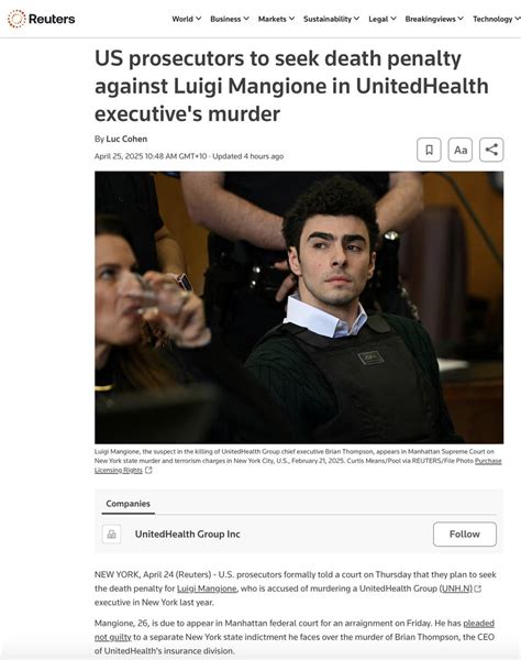 Us Seeks Death Penalty As Luigi Mangione Pleads Not Guilty To Killing